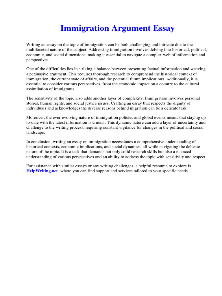 Immigration Argument Essay | PDF | Immigration | Hunting