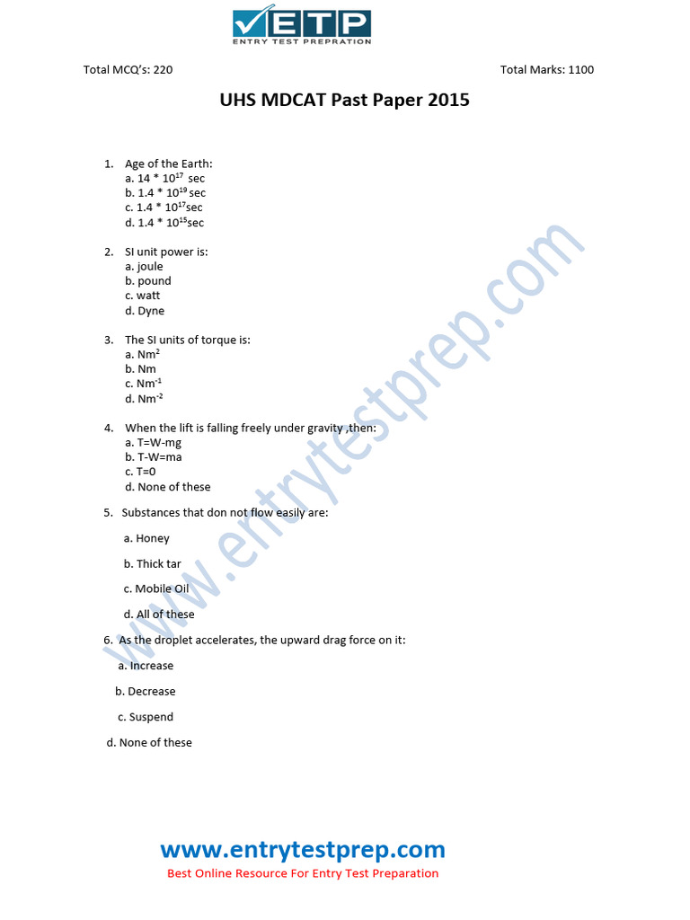 UHS MDCAT Past Paper 2015 (PDFDrive) | PDF