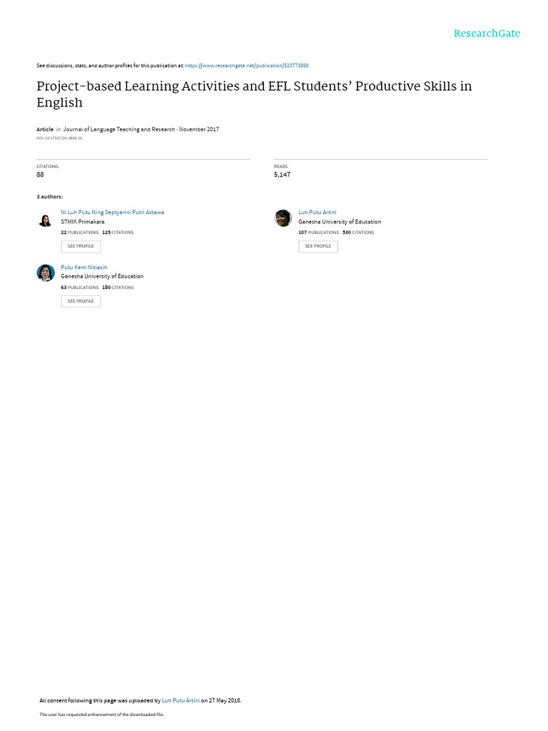 Project-Based Learning in EFL Skills | PDF | Constructivism (Philosophy ...
