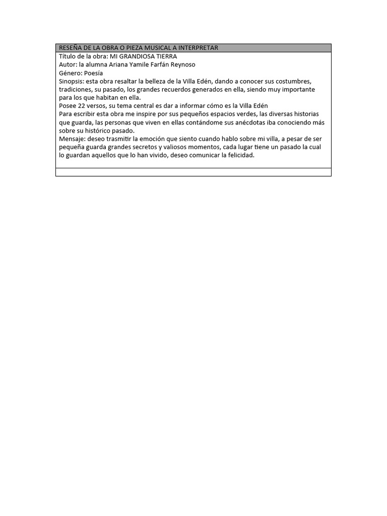 Reseña de La Obra o Pieza Musical A Interpretar | PDF