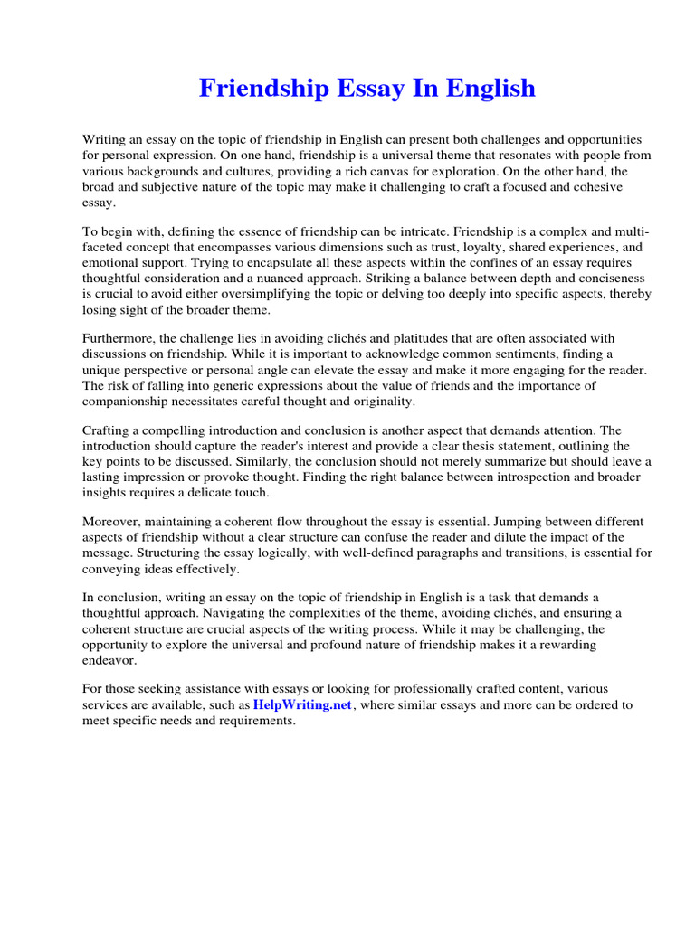 Friendship Essay in English | PDF | Marketing | Essays