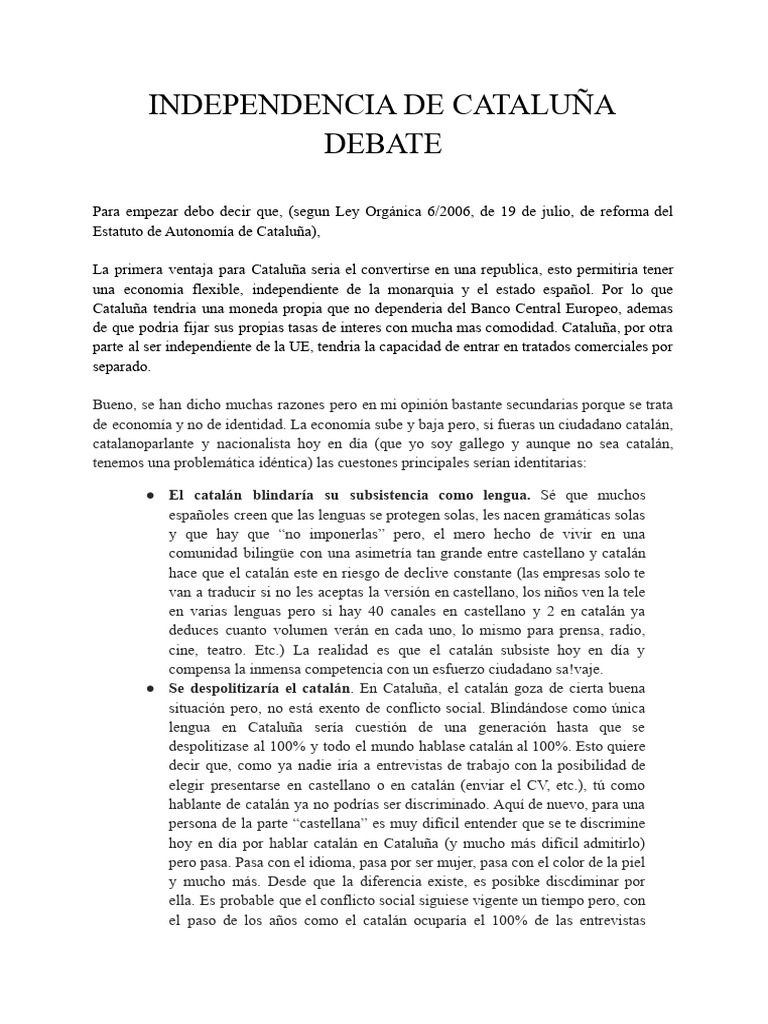 Ventajas de la independencia catalana | PDF | Cataluña | Nación