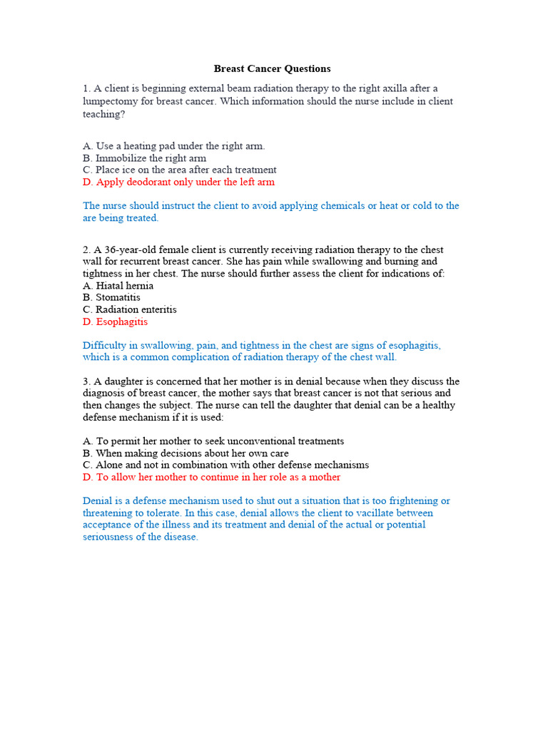 Breast Cancer Questions ZZZZ | PDF | Breast Cancer | Mammography