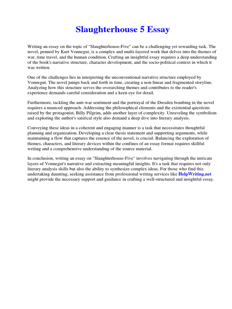 Slaughterhouse 5 Essay | PDF | Kurt Vonnegut | Essays