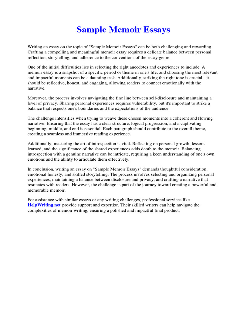 Sample Memoir Essays | PDF | Essays | Narrative