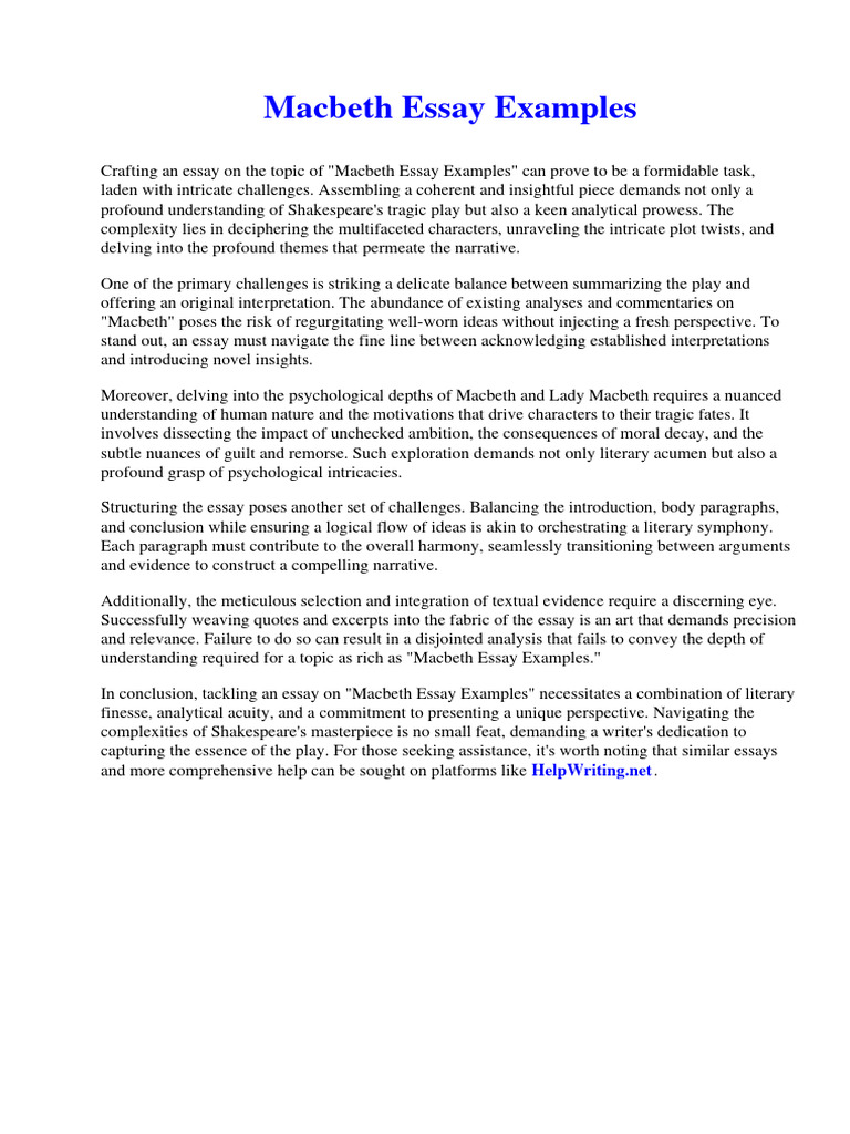 Macbeth Essay Examples | PDF