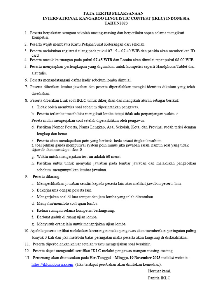 Tata Tertib Peserta Iklc | PDF