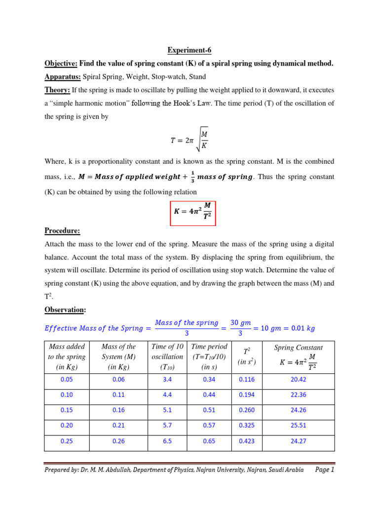 Experiment 6 PHYS 105 | Download Free PDF | Oscillation | Mass