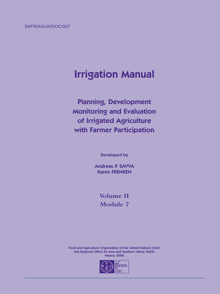 Irrigation Manual: Planning, Development Monitoring and Evaluation of Irrigated Agriculture With ...