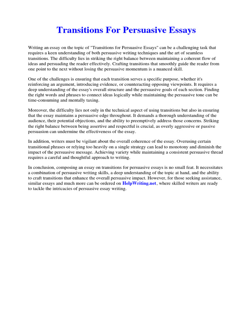 Persuasive Essay Transition Tips | PDF | John Locke | Persuasion