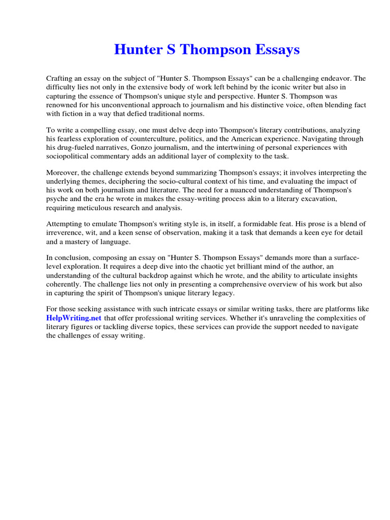 Hunter S Thompson Essays | Download Free PDF | Concussion | Traumatic Brain Injury