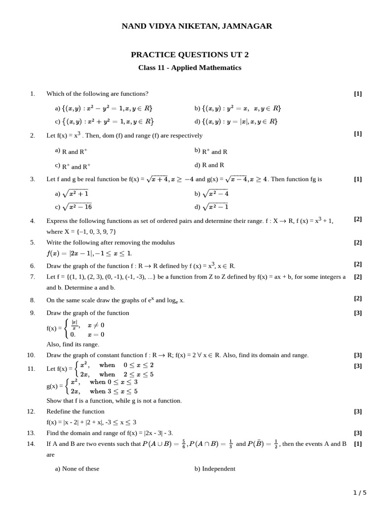 Prcatice Que 11 App Math UT 2 | PDF | Function (Mathematics) | Probability