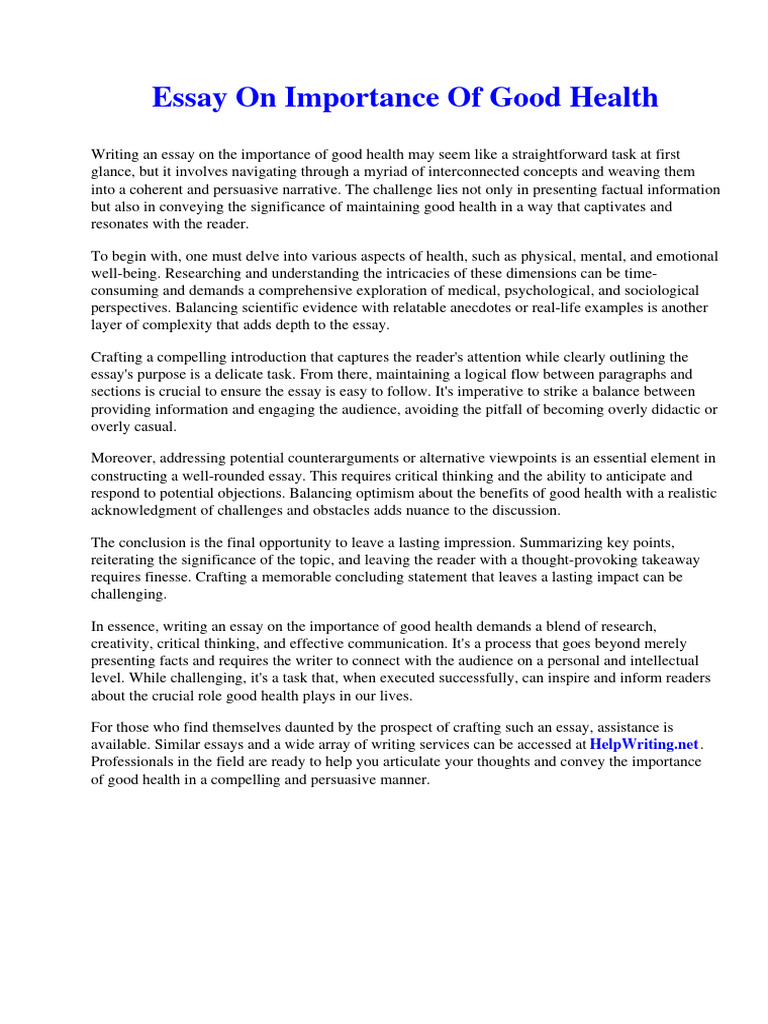 Essay On Importance of Good Health | PDF