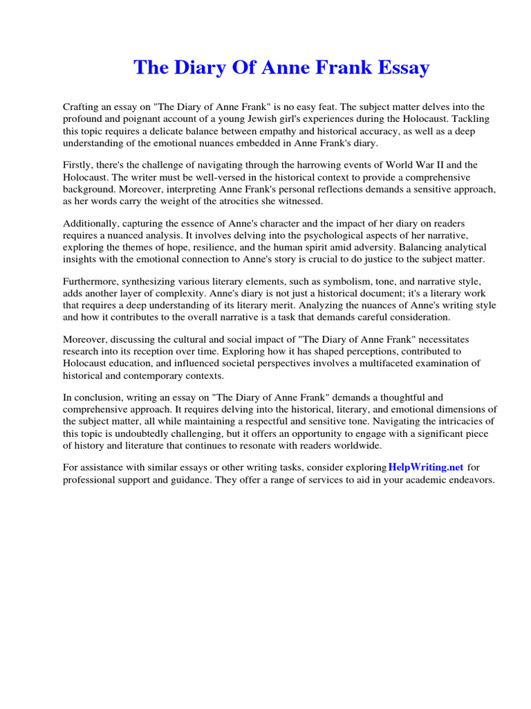 The Diary of Anne Frank Essay | PDF | Narrative | Essays