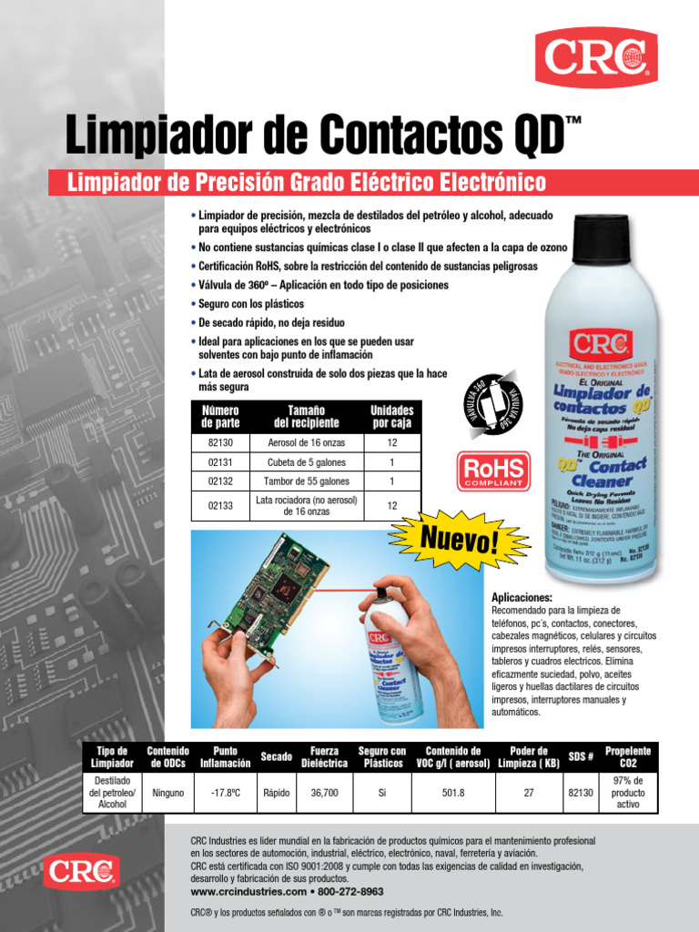 QD Contact Cleaner Sell Sheet | PDF | Corrosión | Electricidad