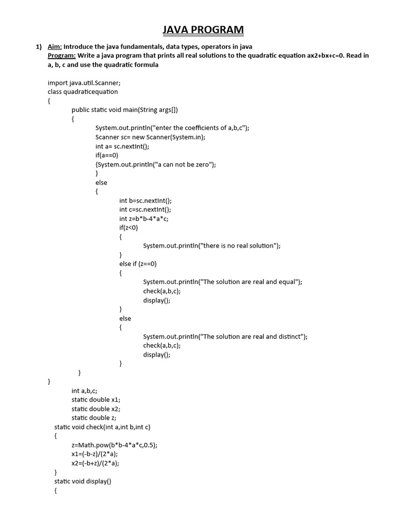 Java Program | PDF | String (Computer Science) | Quadratic Equation