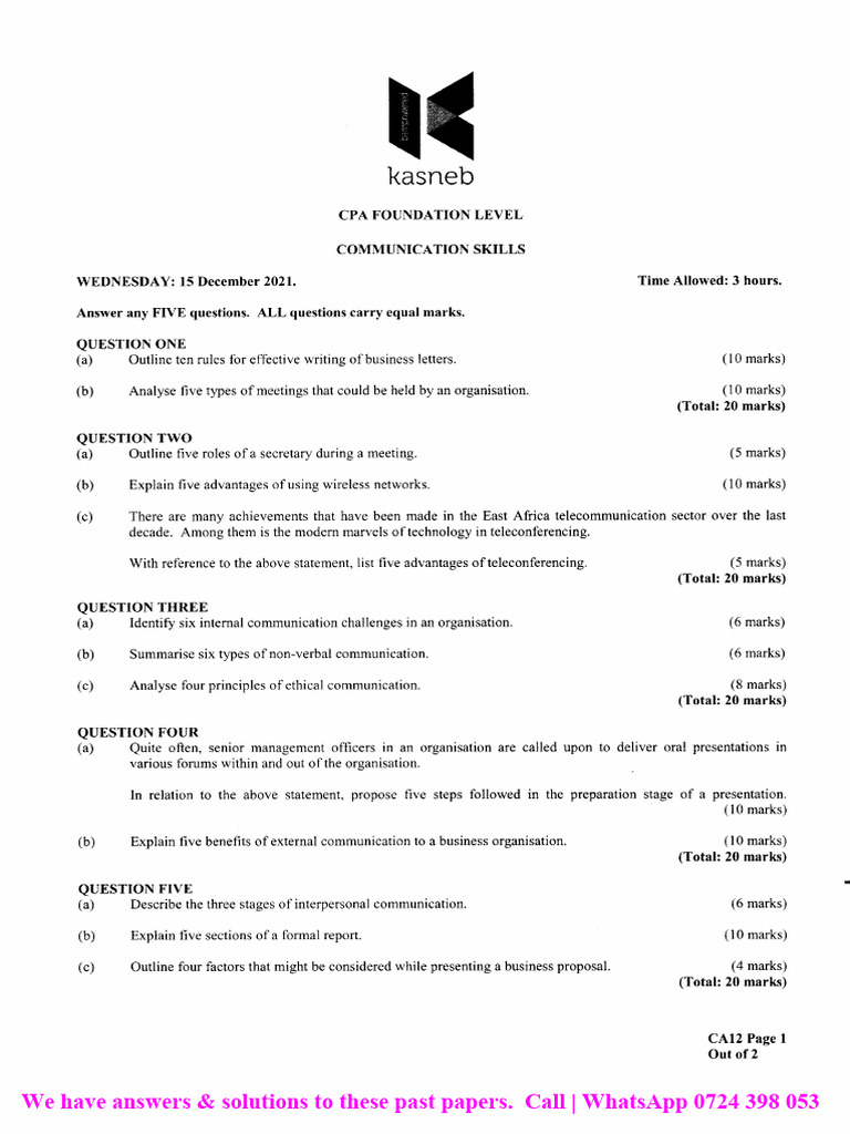 New Comm Skills Past Papers | PDF | Communication | Nonverbal Communication