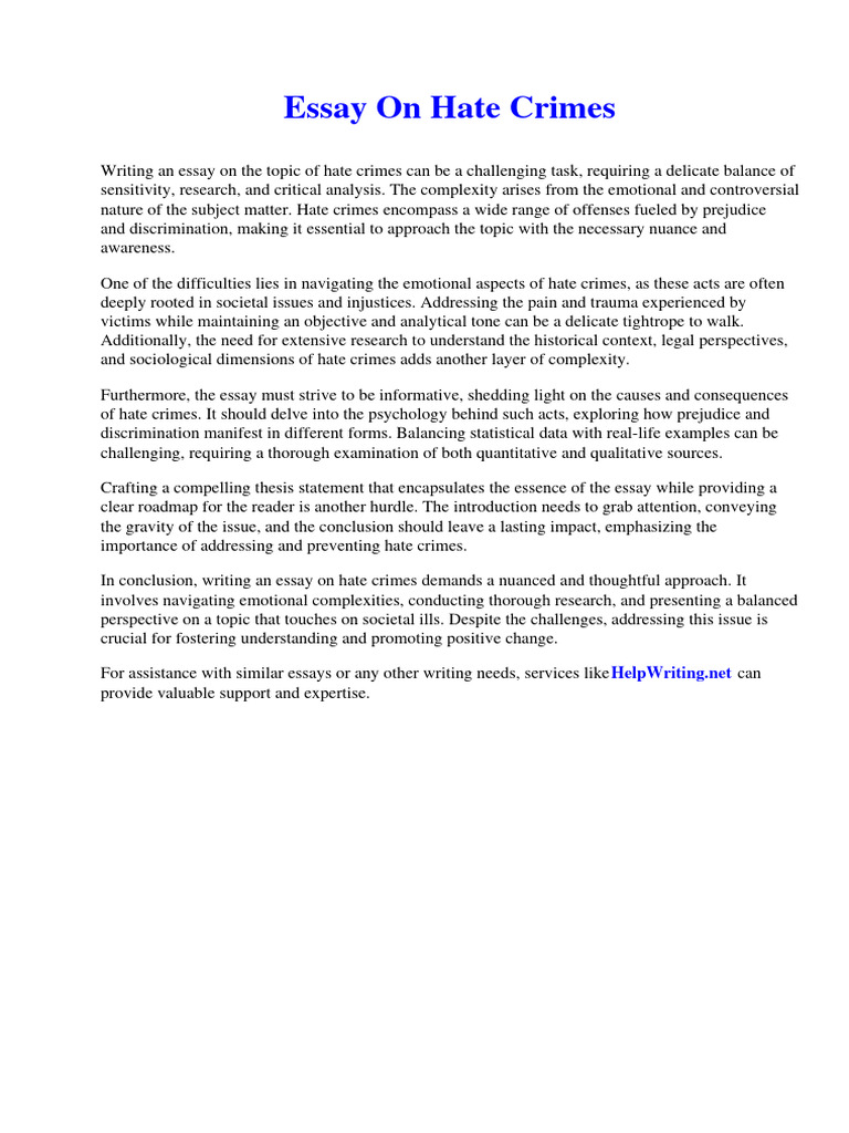 Essay On Hate Crimes | PDF | Morality | Twelve Olympians