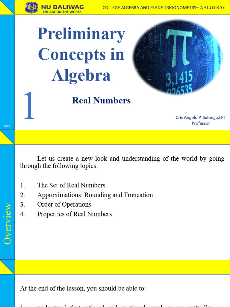 Aalgtrig w1 Real Numbers | PDF | Numbers | Real Number
