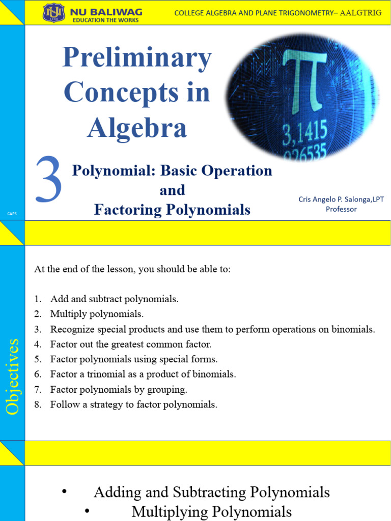 Polynomial Operations & Factoring Guide | PDF | Factorization | Polynomial