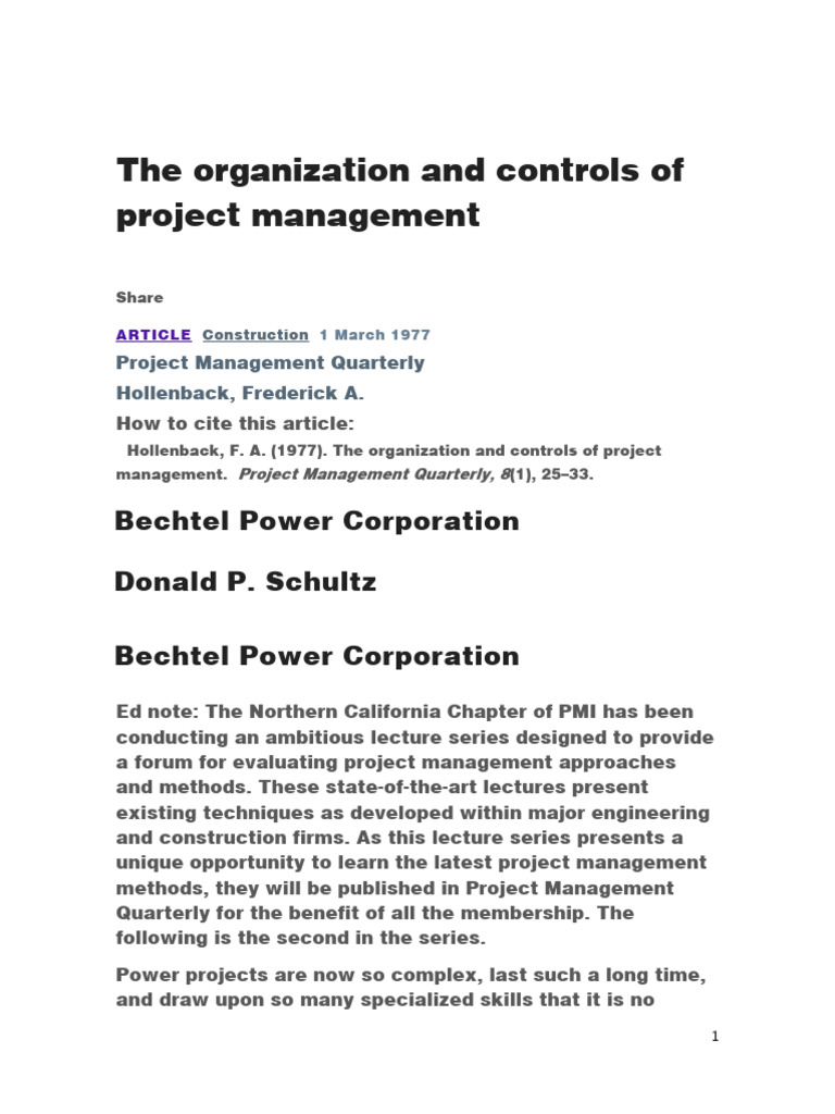 The Organization And Controls Of Project Bechtel Pdf Project