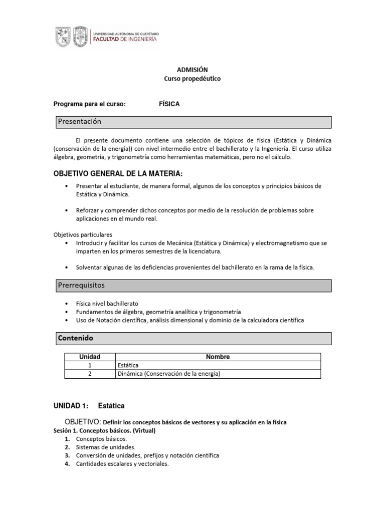 Programa de Fisica | PDF | Fuerza | Dinámica (Mecánica)