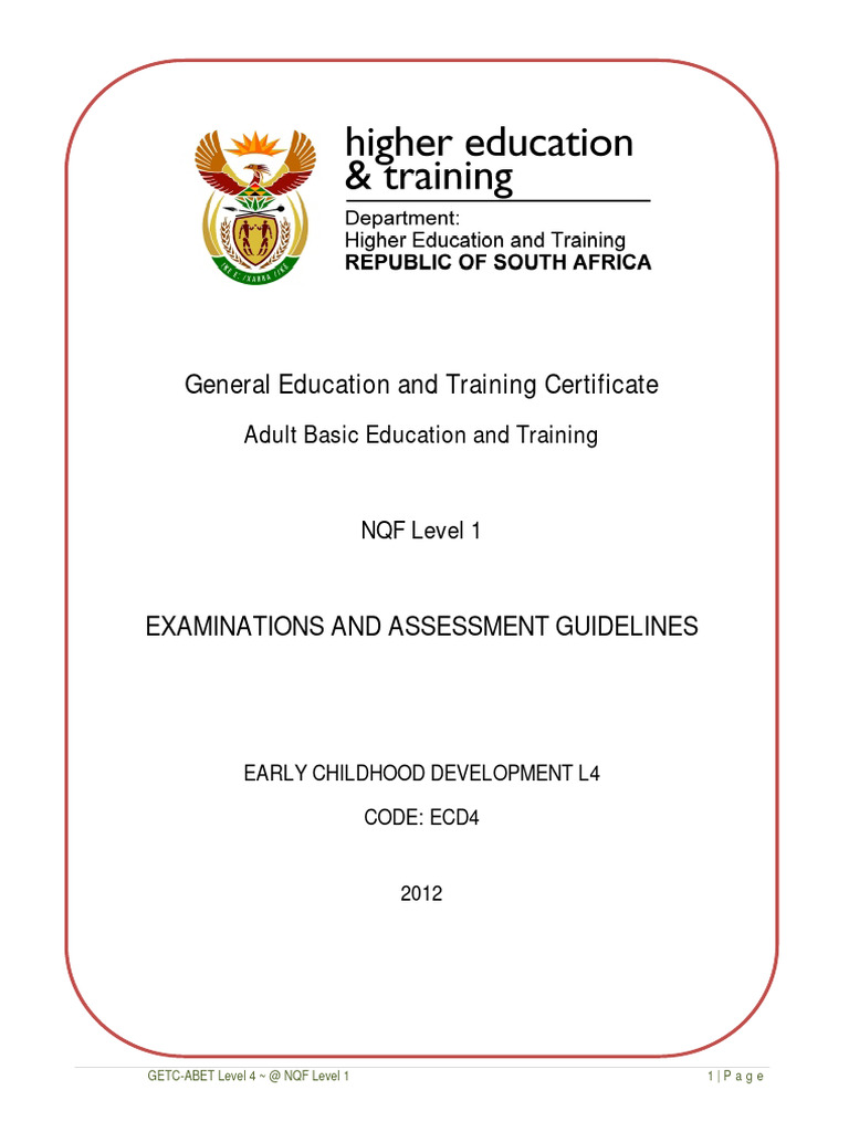 ECD4 Exams - Assessment Guideline | PDF | Vocational Education | Child ...