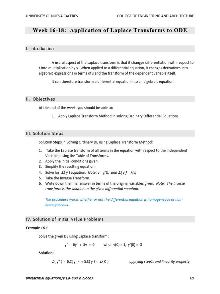 Application of Laplace Transforms To ODE | PDF | Ordinary Differential Equation | Equations