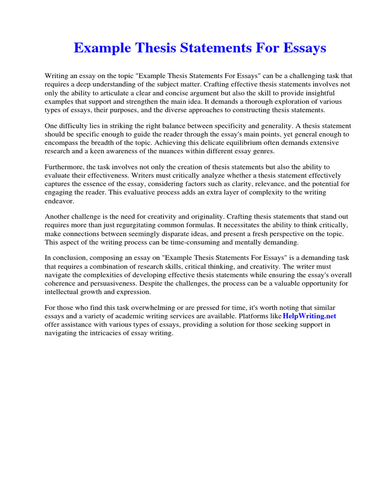 Example Thesis Statements For Essays | PDF | Essays | Democracy
