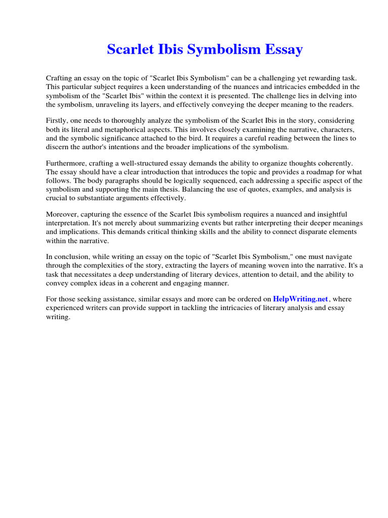 Scarlet Ibis Symbolism Essay | PDF | Essays | Dystopia