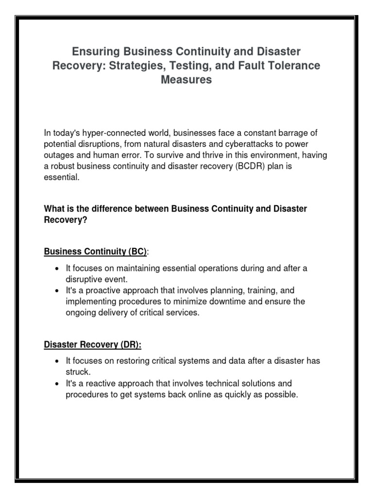 Ensuring Business Continuity and Disaster Recovery: Strategies, Testing ...