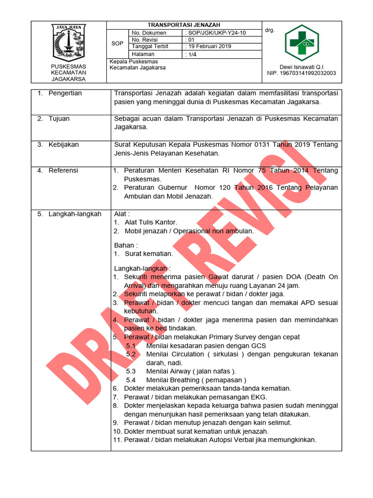 Y24. SOP Transportasi Jenazah | PDF