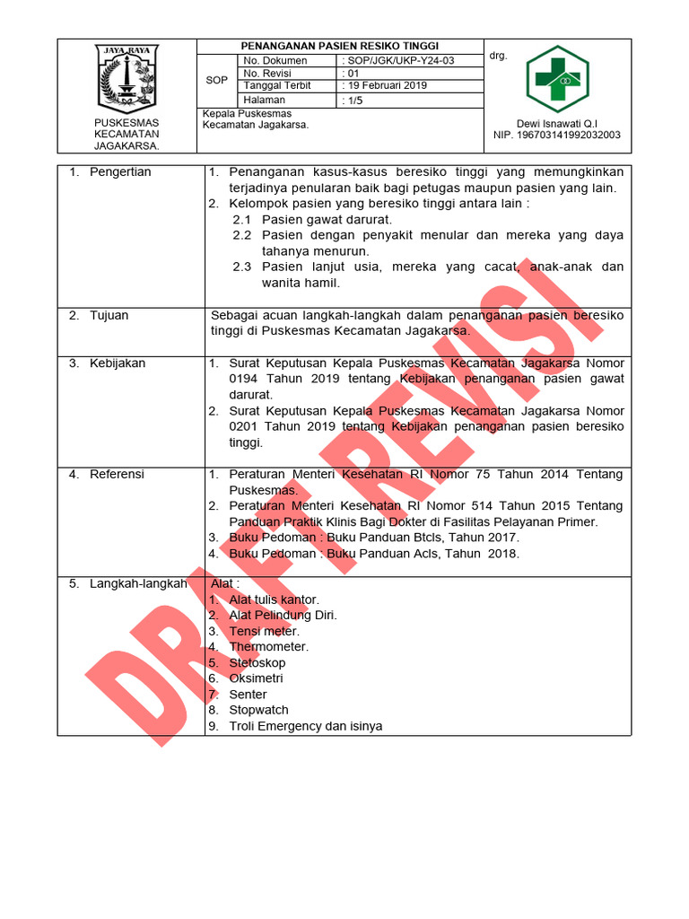 Y24. SOP Penanganan Pasien Beresiko Tinggi | PDF