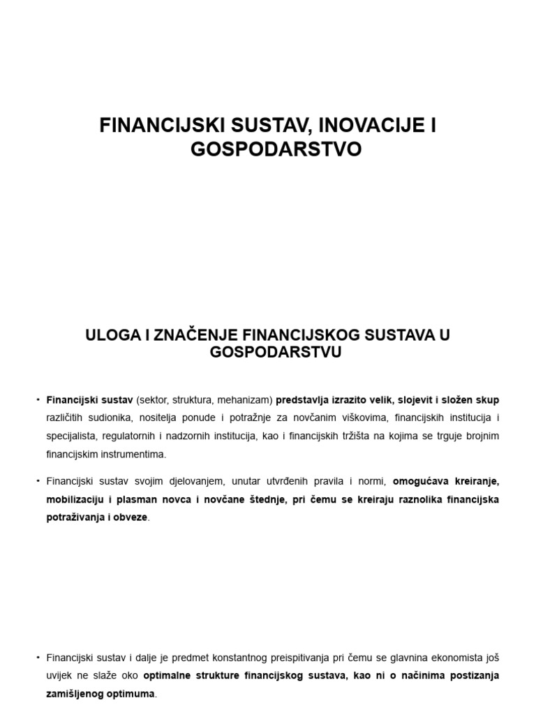 Financijski Sustav, Inovacije I Gospodarstvo 1 | PDF