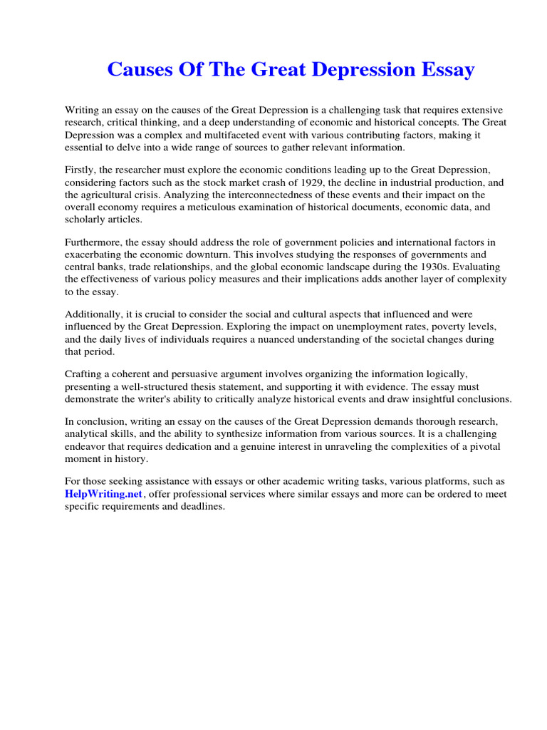 Causes of The Great Depression Essay | PDF | Antipsychotic | Great ...