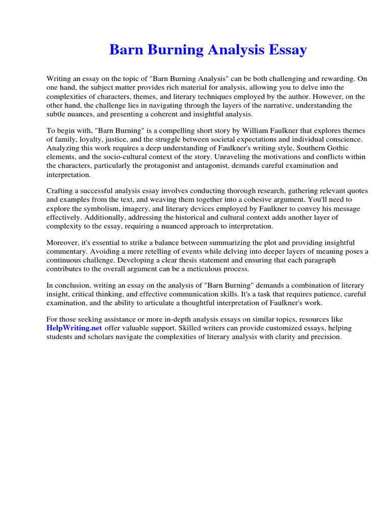 Barn Burning Analysis Essay | PDF | Amazon Kindle | Essays