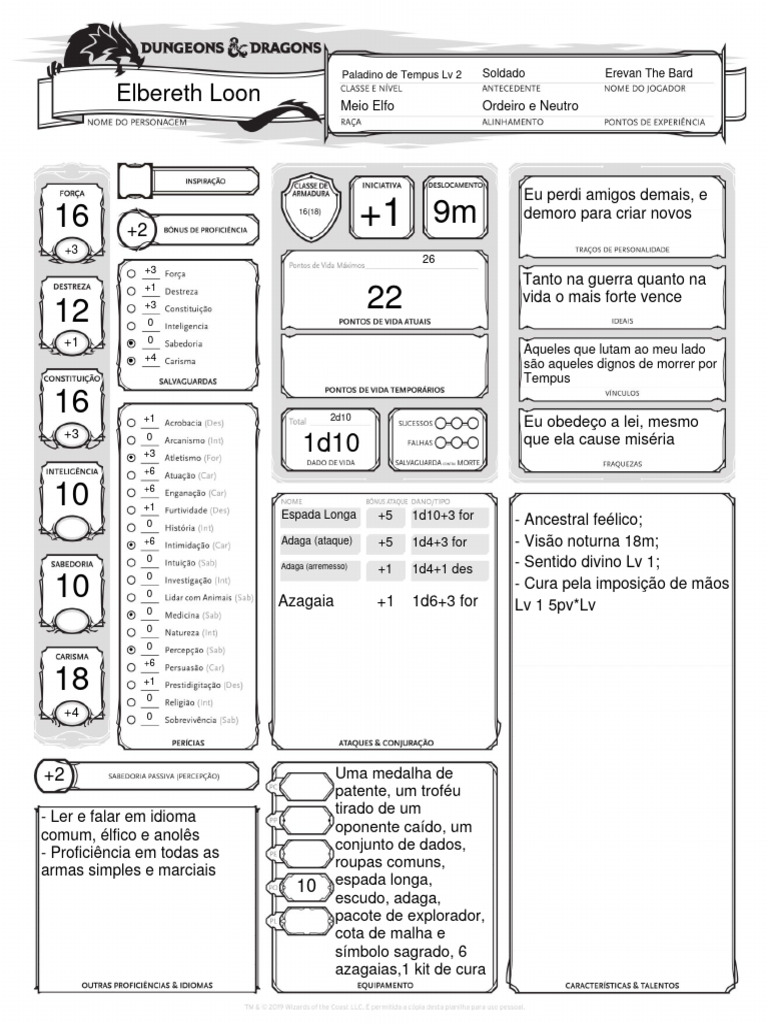 Ficha Oficial Elbereth Loon | PDF | Elfos