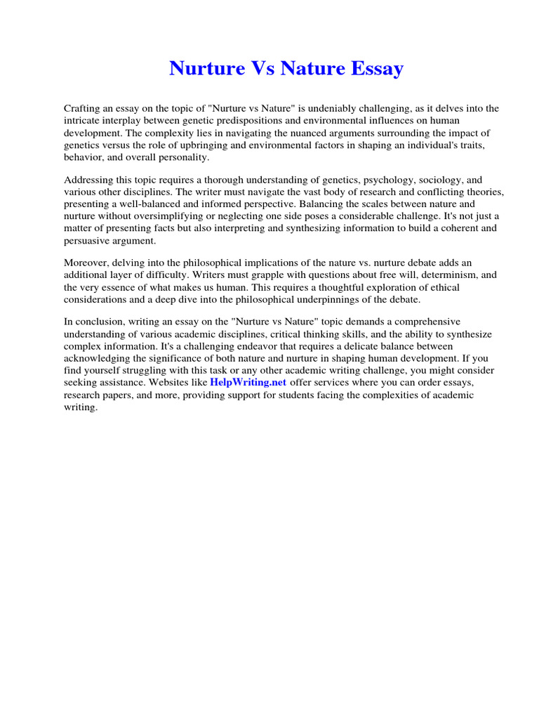 Nurture Vs Nature Essay | PDF | Nature Versus Nurture | Essays
