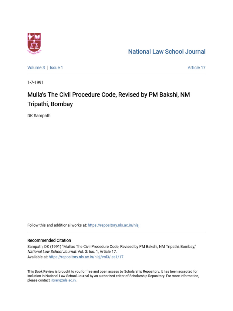 Mullas The Civil Procedure Code Revised by PM Bakshi NM Tripat | PDF ...