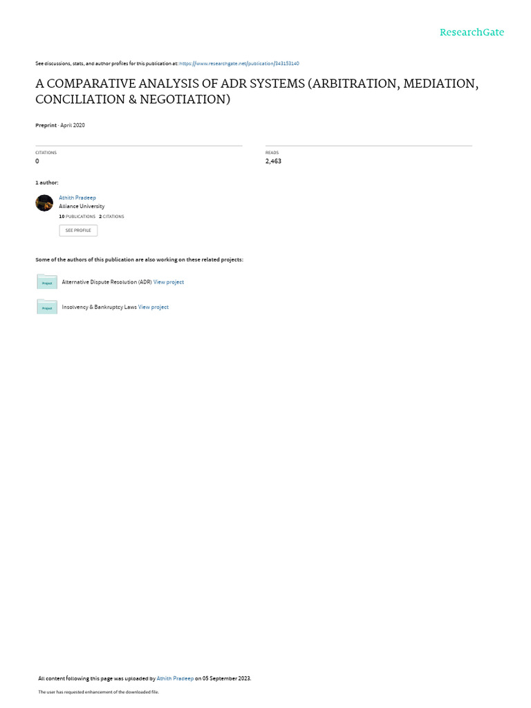 Comparative Analysis of ADR Systems Updated Sept2023 | PDF | Mediation ...