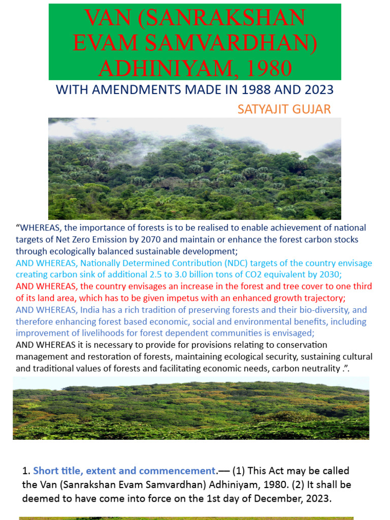 Van (Sanrakshan Evam Samvardhan) Adhiniyam | PDF