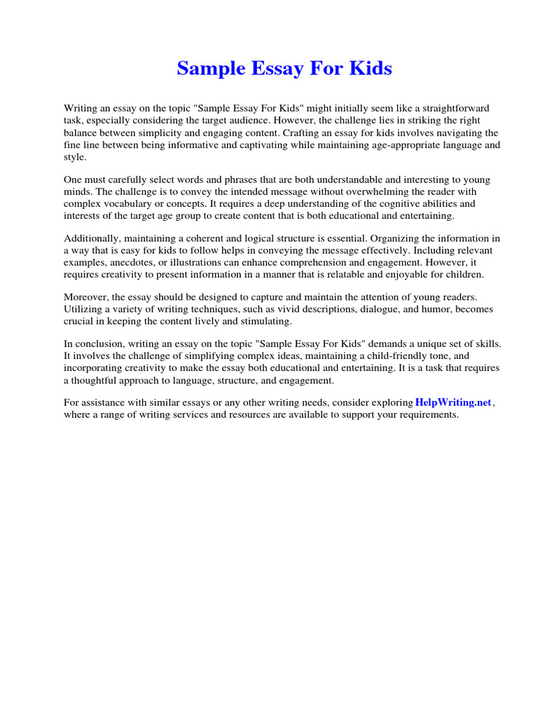 Sample Essay For Kids | PDF | Diseases And Disorders | Clinical Medicine