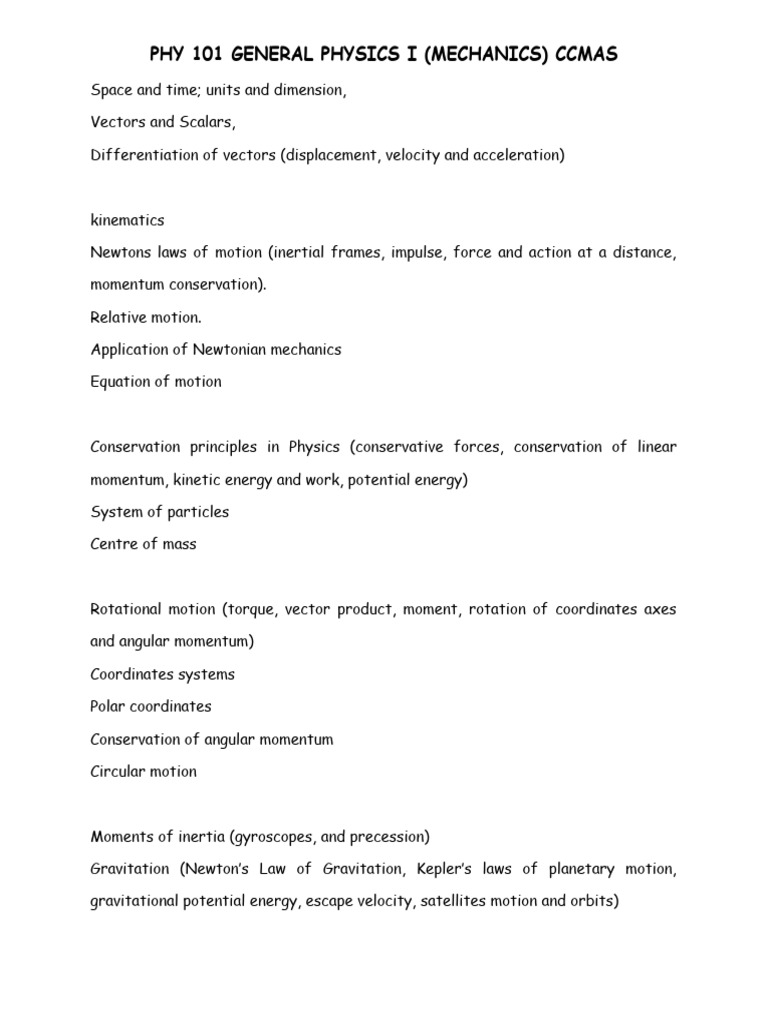PHY 101 Mechanics Lecture Notes | PDF