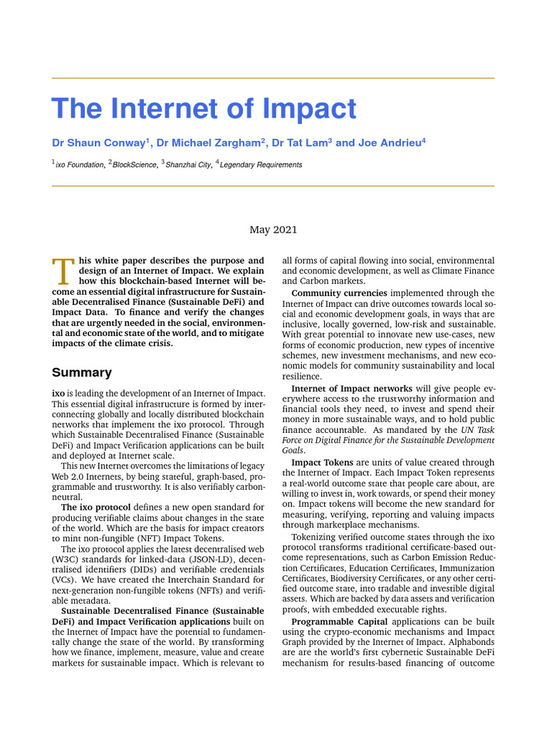 Ixo - Internet of Impact White Paper Working Draft May 2021 | PDF | Bonds (Finance) | Sustainability