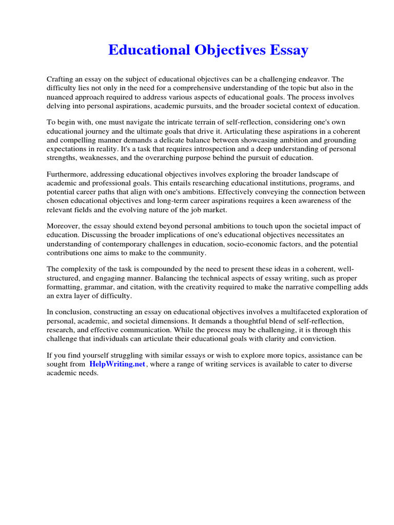 Educational Objectives Essay Pdf