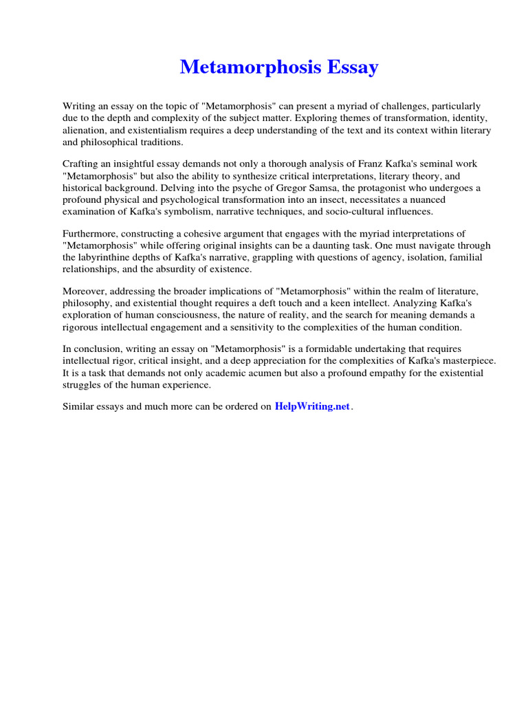 Metamorphosis Essay | PDF | The Metamorphosis | Acid