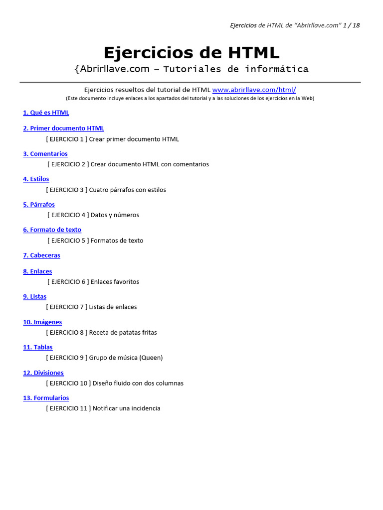 Ejercicios de HTML | PDF | HTML | Hipervínculo