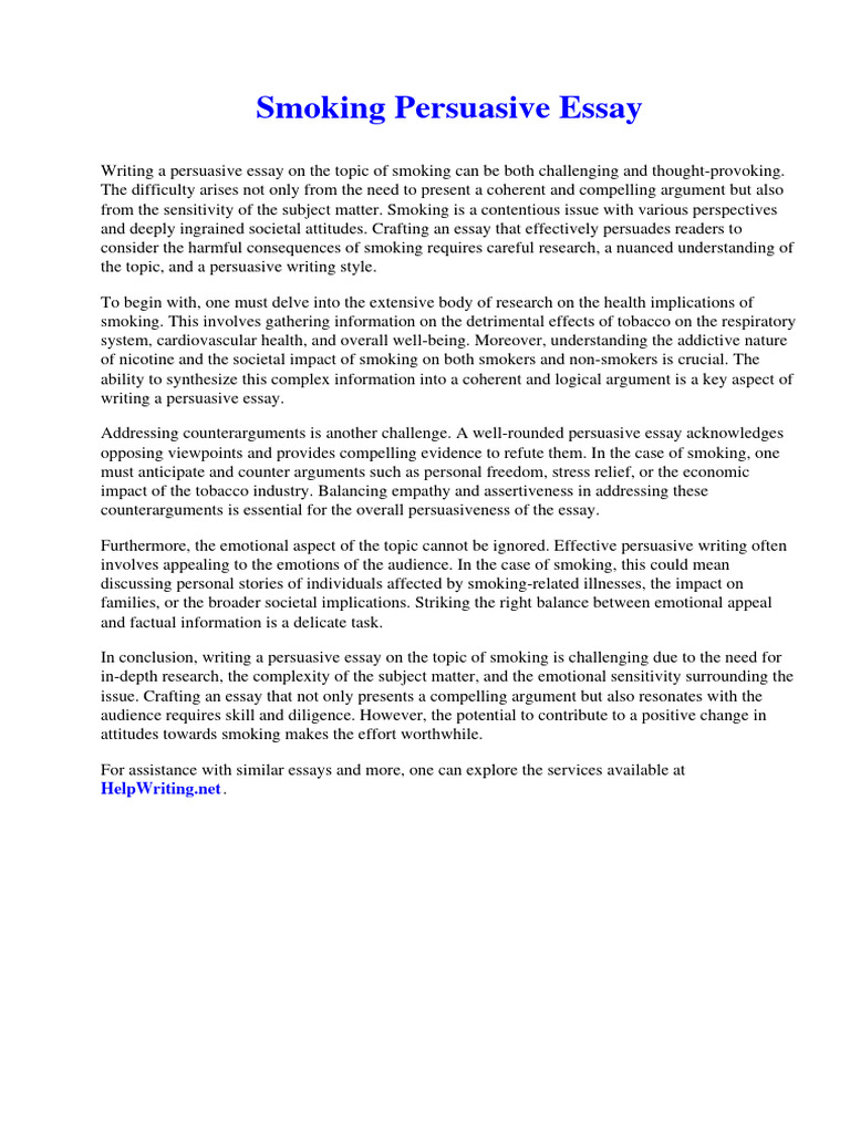 Smoking Persuasive Essay | PDF | Smoking | Essays