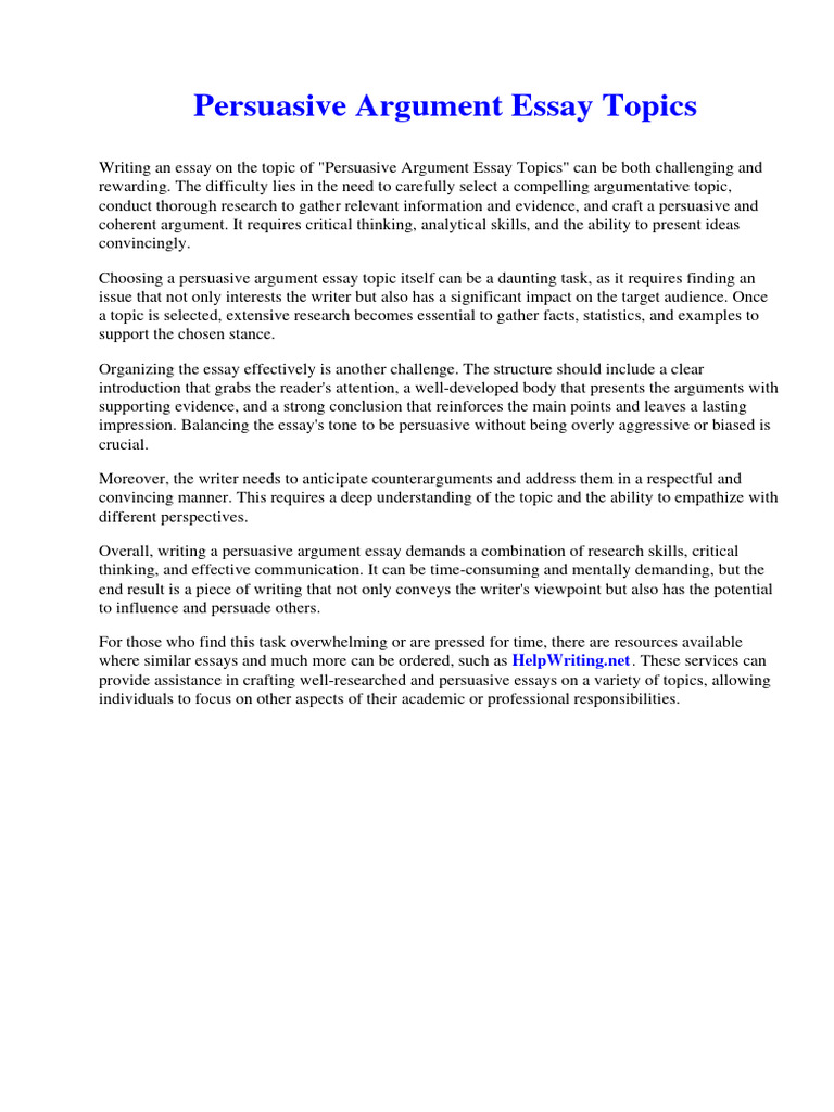 Persuasive Argument Essay Topics Guide | PDF | Obesity | Essays