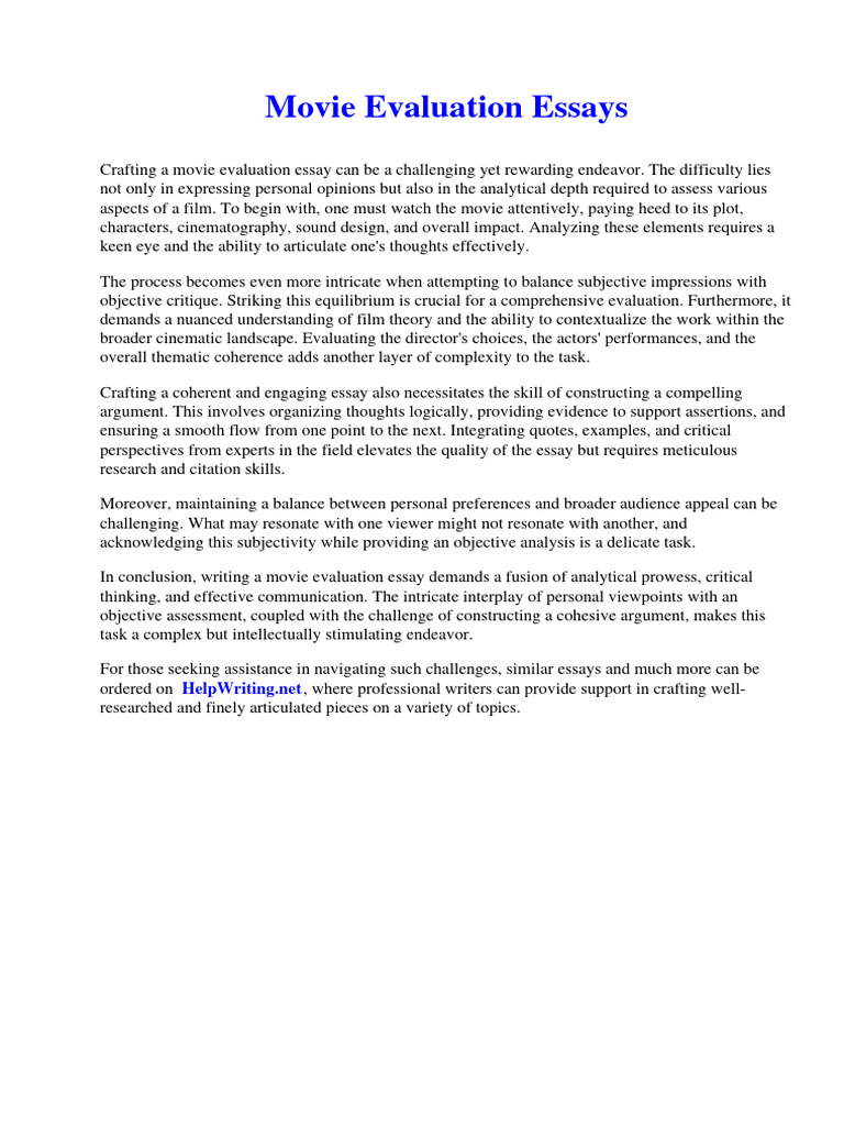 Movie Evaluation Essays | PDF | Essays | Marilyn Monroe